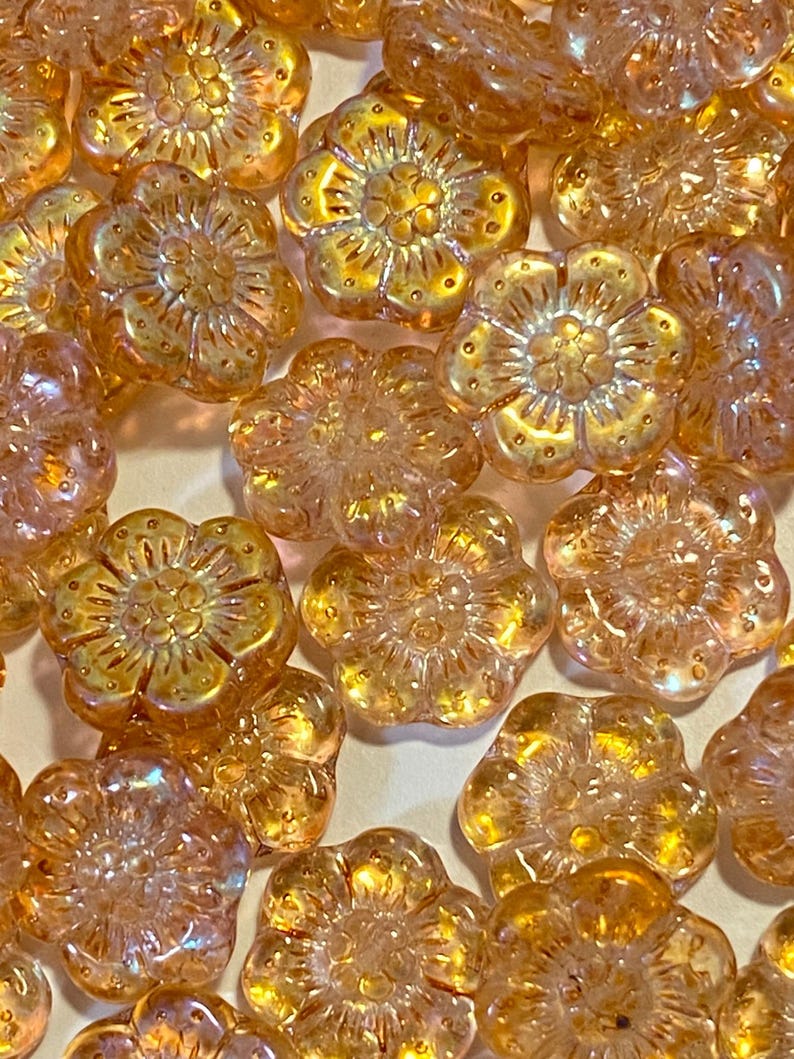 14mm Wild Rose Boho Flower Bead, Transparent Peach Pink With AB Half ...