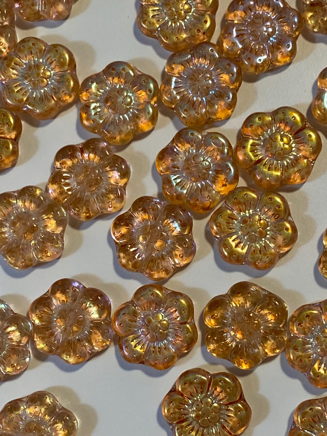 14mm Wild Rose Boho Flower Bead, Transparent Peach Pink With AB Half ...