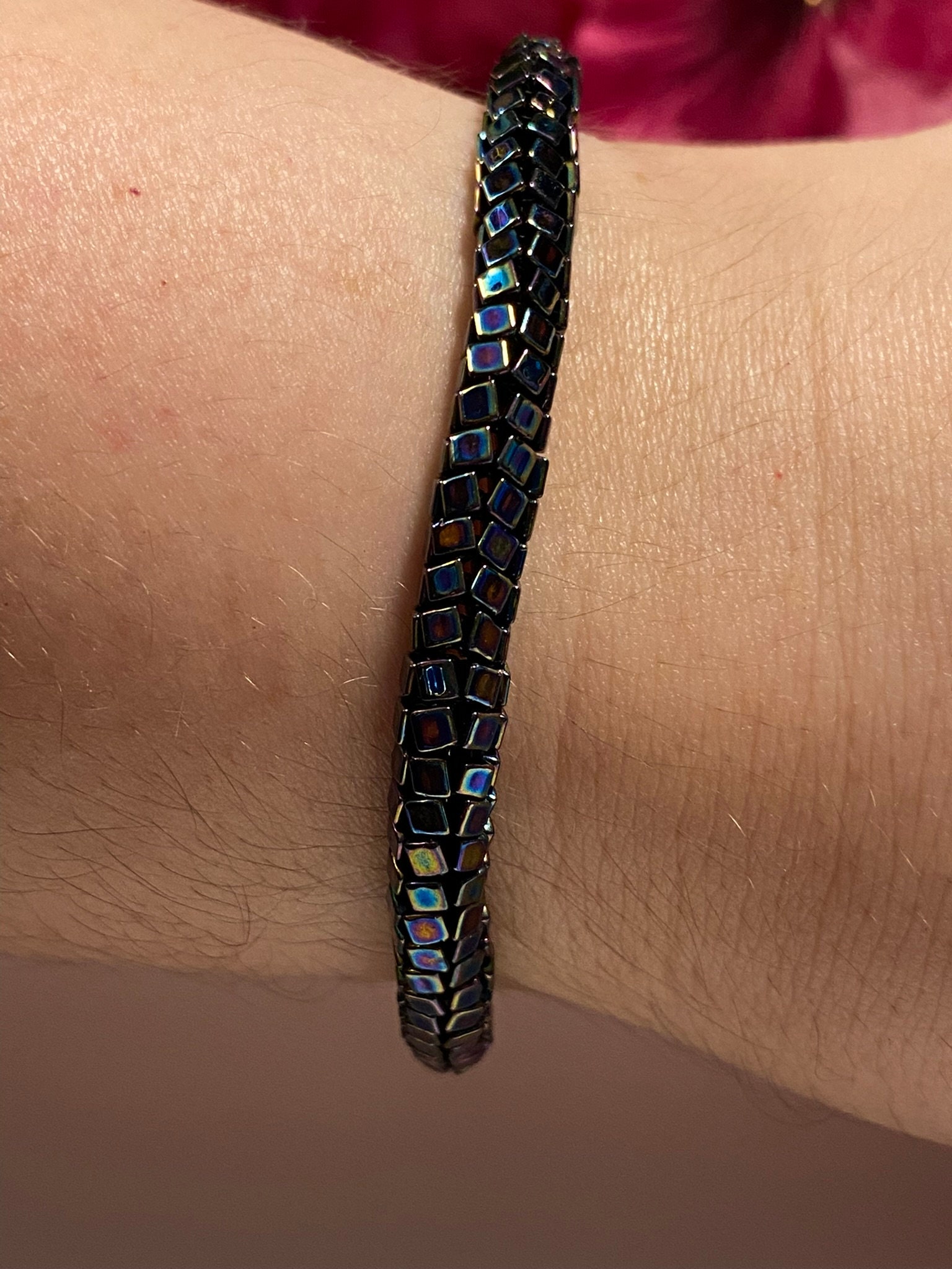 Gunmetal Shine Slinky Beaded Reptilian Rope Bracelet - Etsy