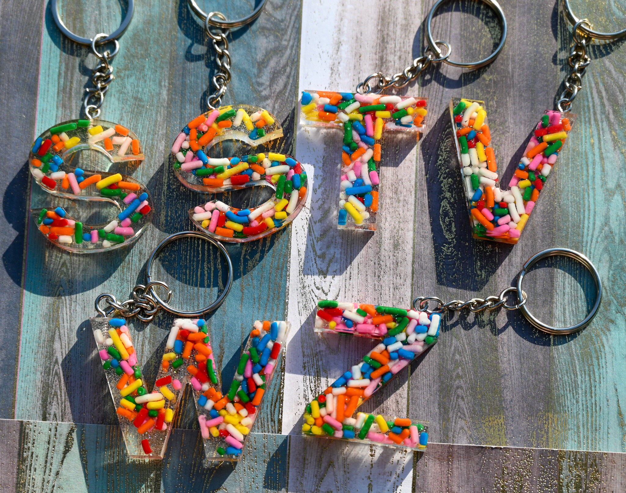 ABC Initial Resin Keychains | Rainbow Sprinkles - Etsy