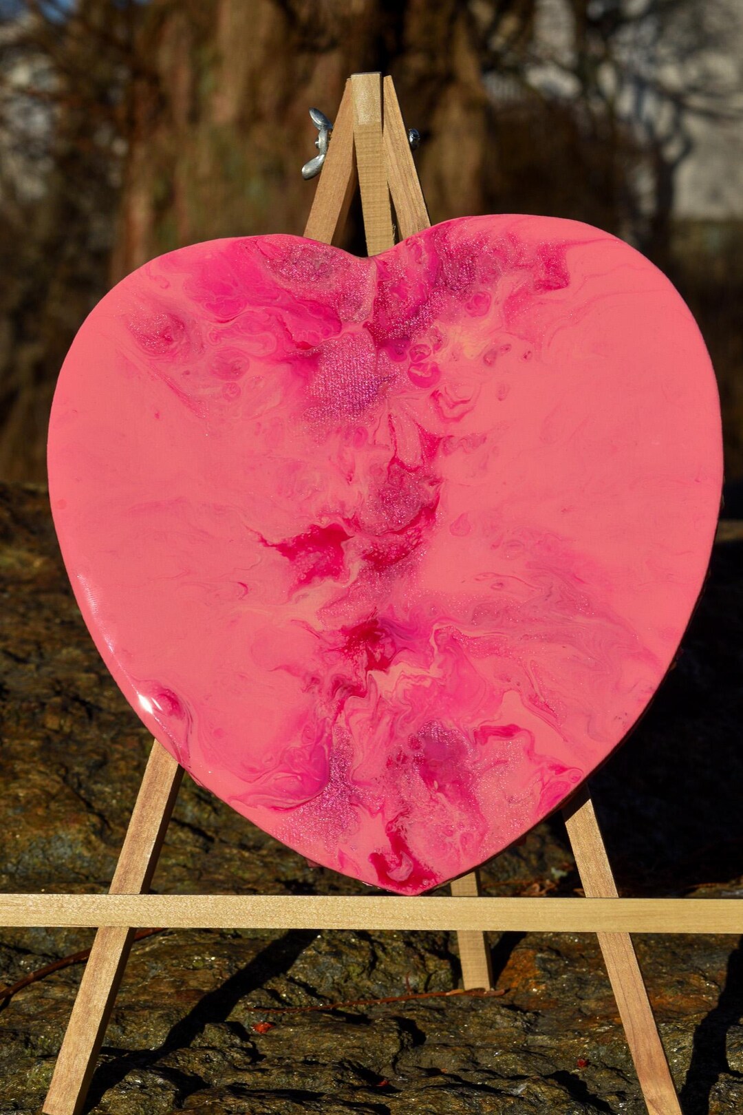 Acrylic Pour Painting on Heart Canvas | Bleeding Heart - Etsy