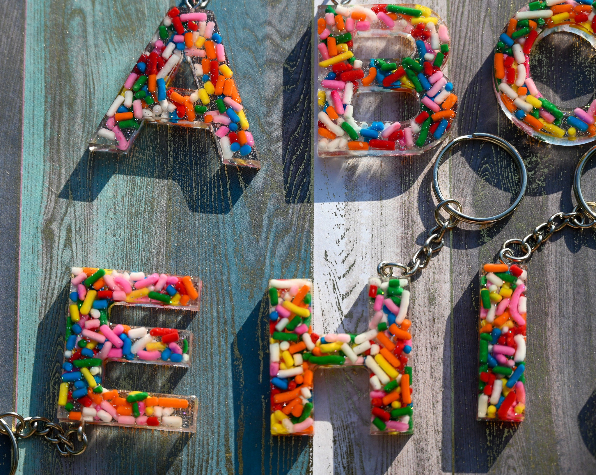 ABC Initial Resin Keychains | Rainbow Sprinkles - Etsy