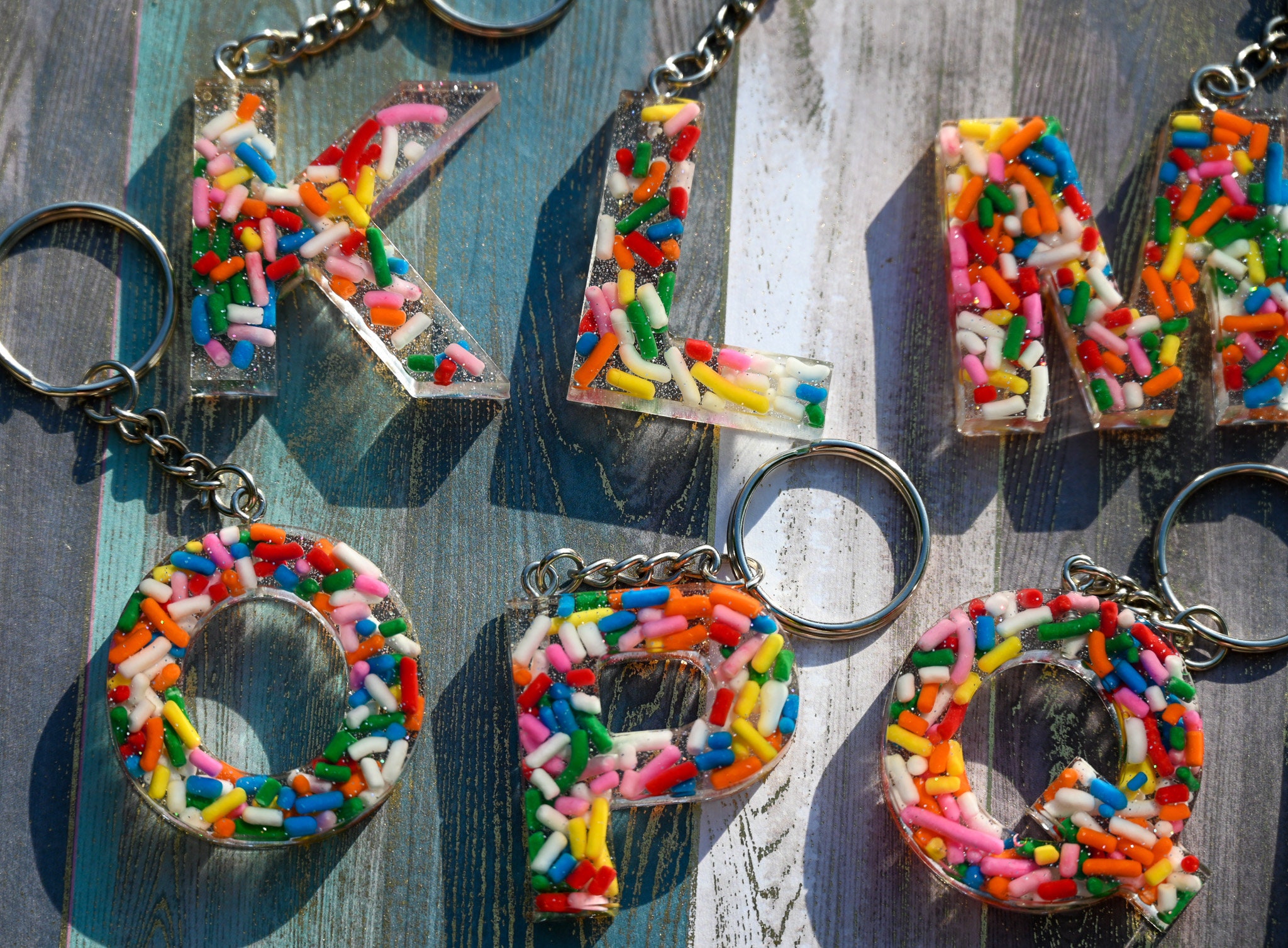 ABC Initial Resin Keychains | Rainbow Sprinkles - Etsy