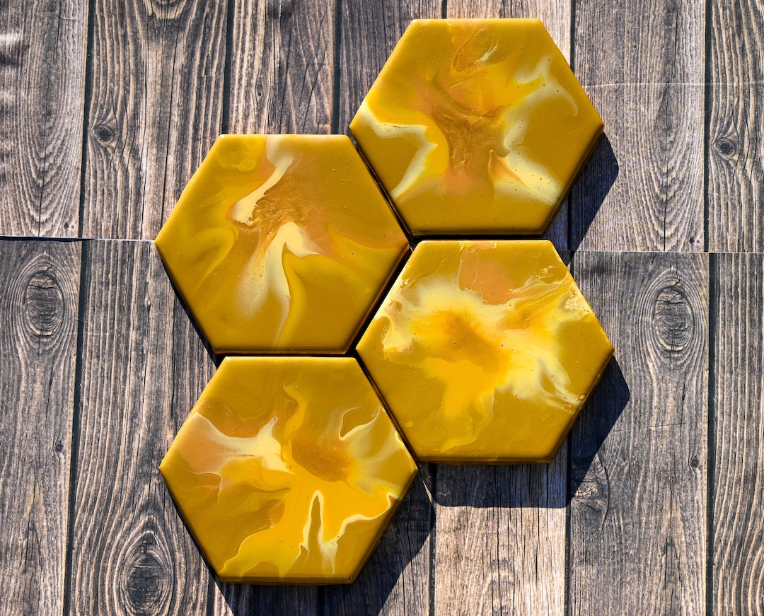 Acrylic Pour Ceramic Hexagon Tile Coasters | Honeycomb - Etsy
