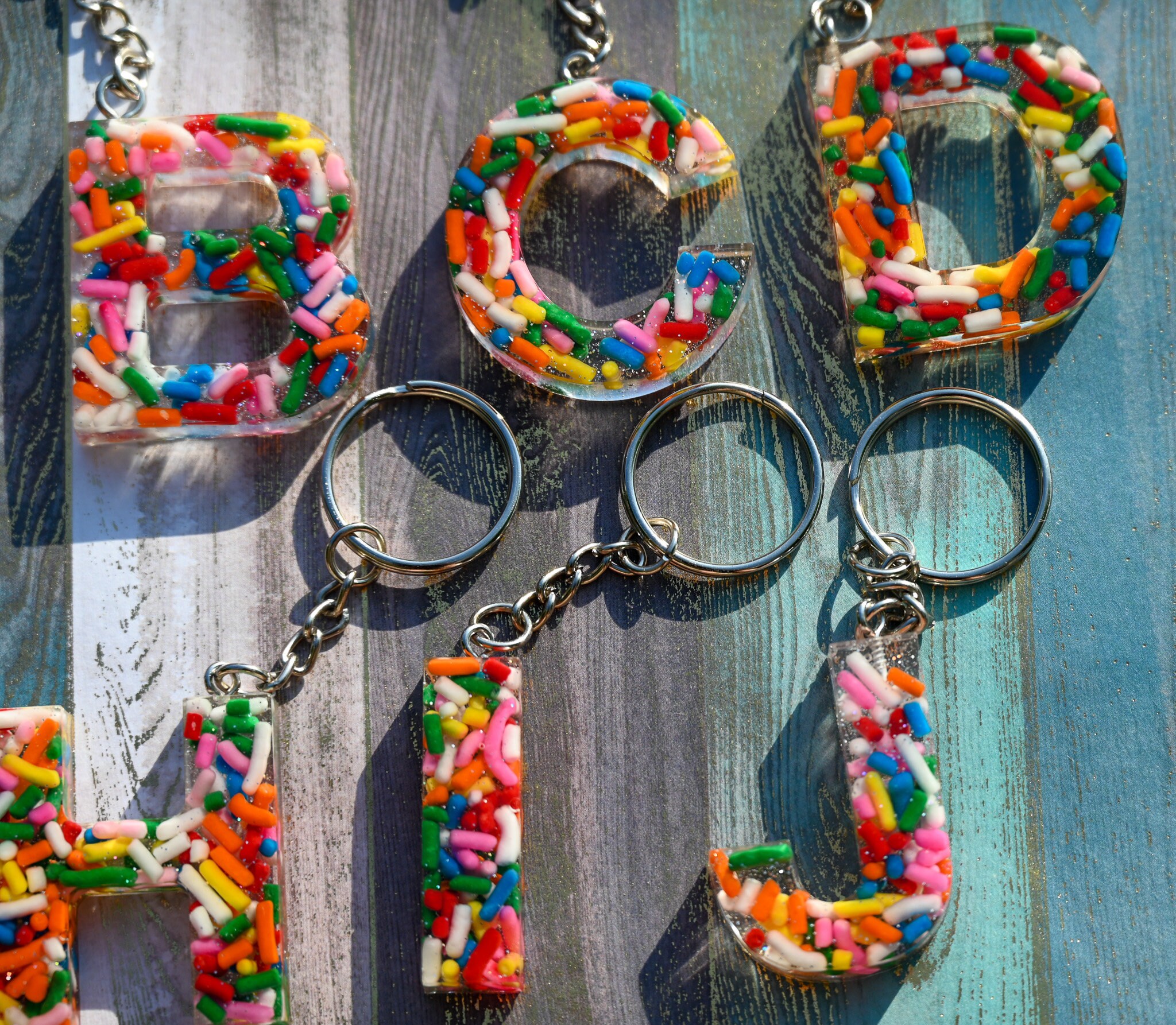 ABC Initial Resin Keychains | Rainbow Sprinkles - Etsy