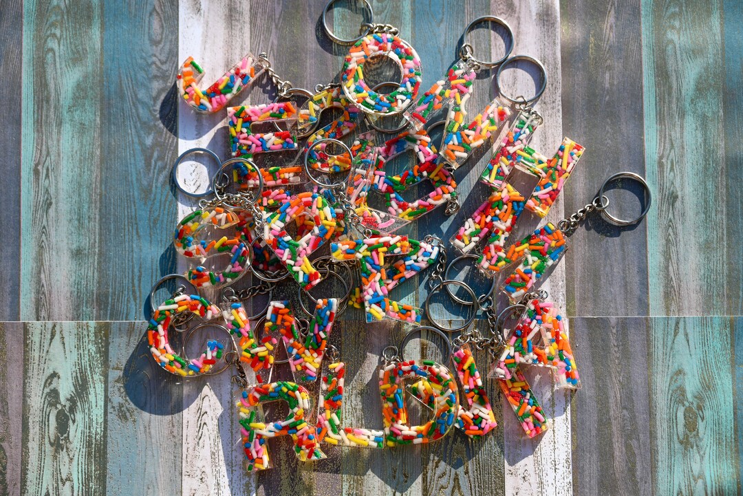 ABC Initial Resin Keychains | Rainbow Sprinkles - Etsy