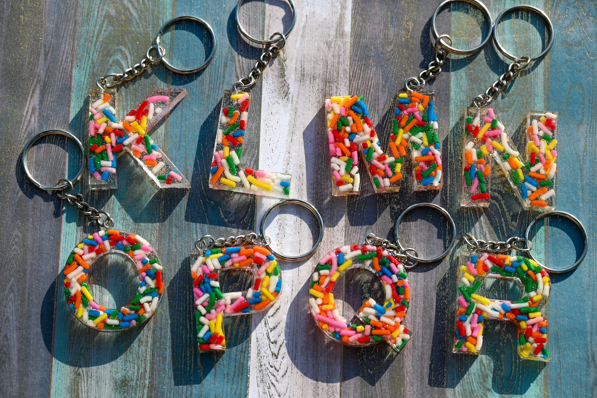 ABC Initial Resin Keychains | Rainbow Sprinkles - Etsy