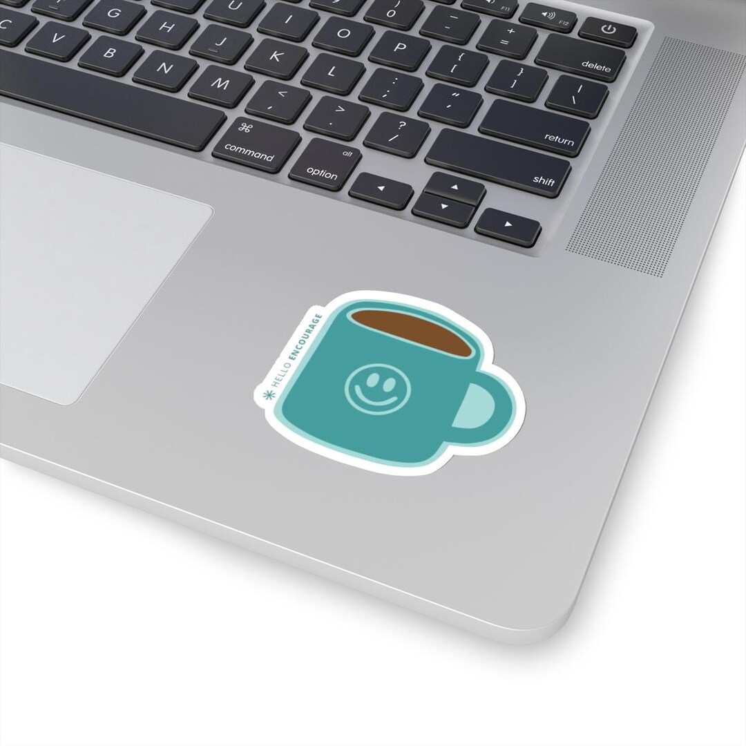 Teal Smiley Face Coffee Cup Sticker, Laptop Sticker, Tumbler Sticker ...