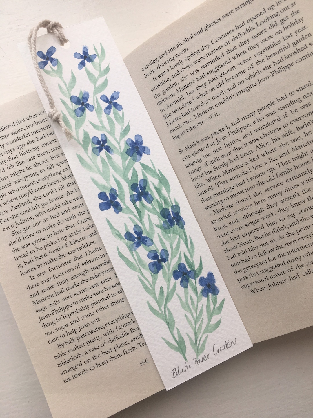 Hand Painted Bookmark. Blue Floral Detail. Watercolour Bookmark. Blue ...