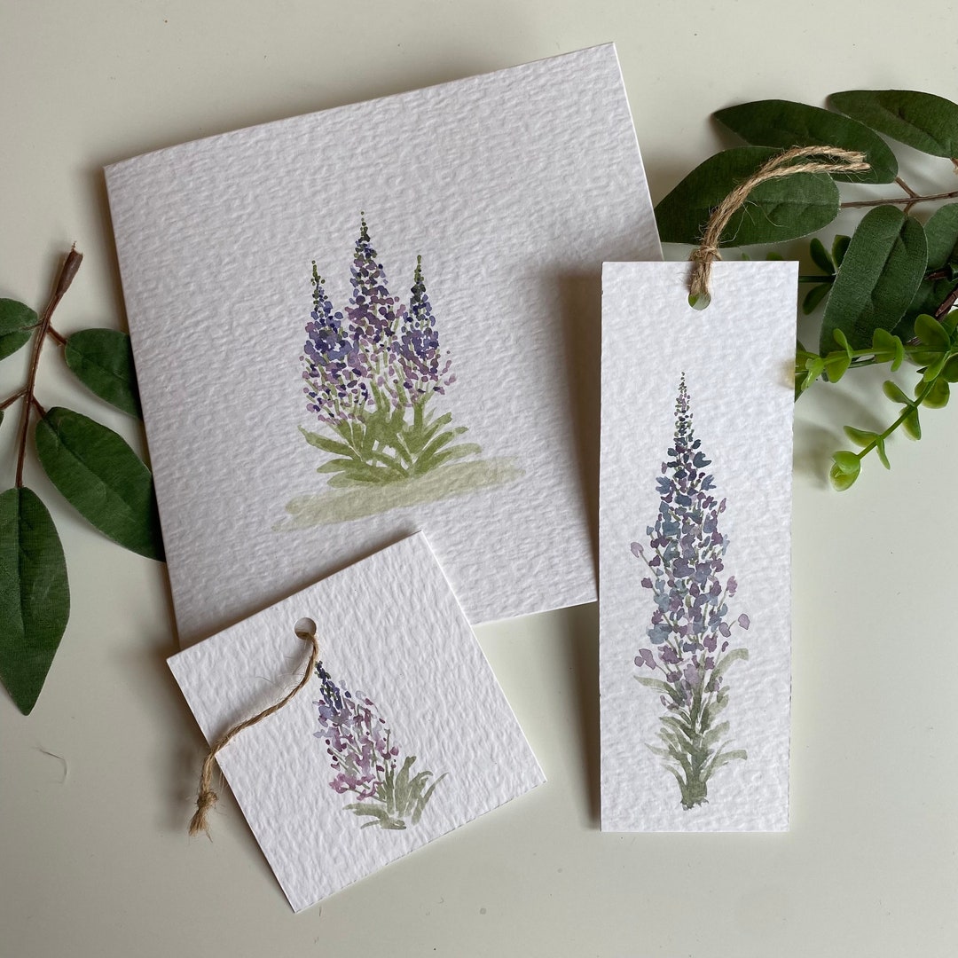 Birthday Card Gift Set, Bookmark Gift Tag With Purple Flowers, Gladiola ...