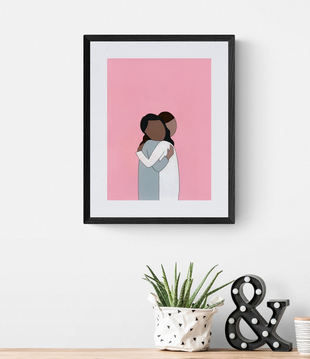 Hug Wall Art | Two Women Hugging | Fine Art Giclée Print | Brown Girl ...