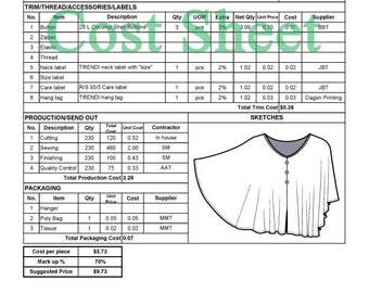 Tech Pack Cost Sheet - Etsy