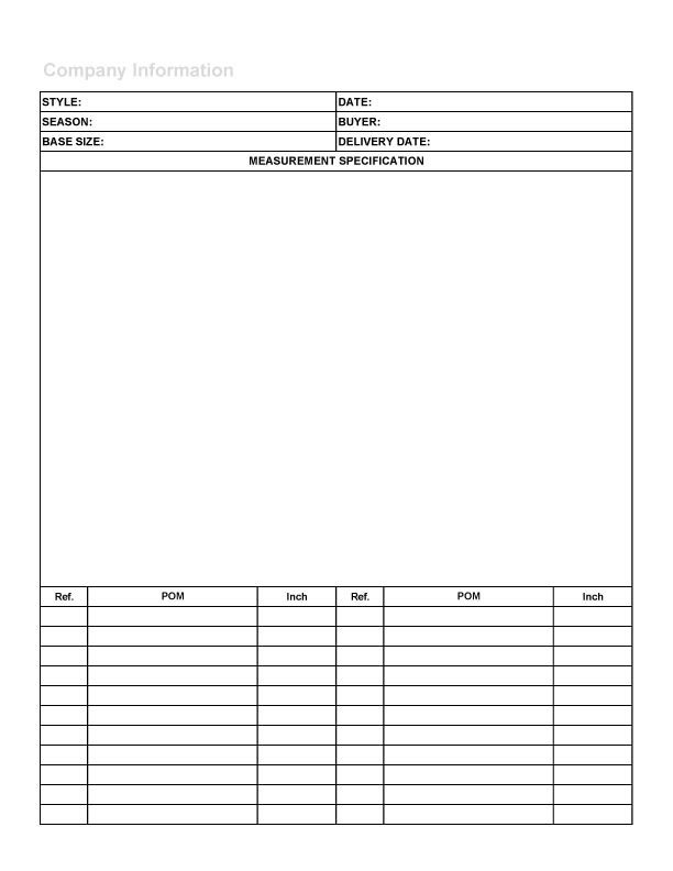 Measurement Specification Template for Tech Pack Garment Production for ...