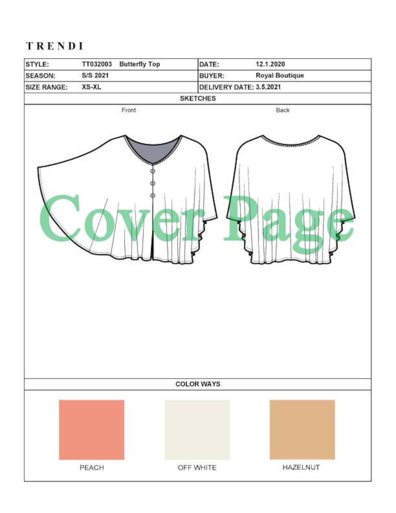 Cover Page Template for Tech Pack Garment Production for Clothing ...