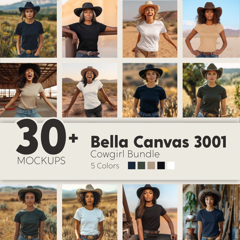 Bella Canvas 3001 Cowgirl Tshirt Mockup Bundle, Nature & Outdoors ...