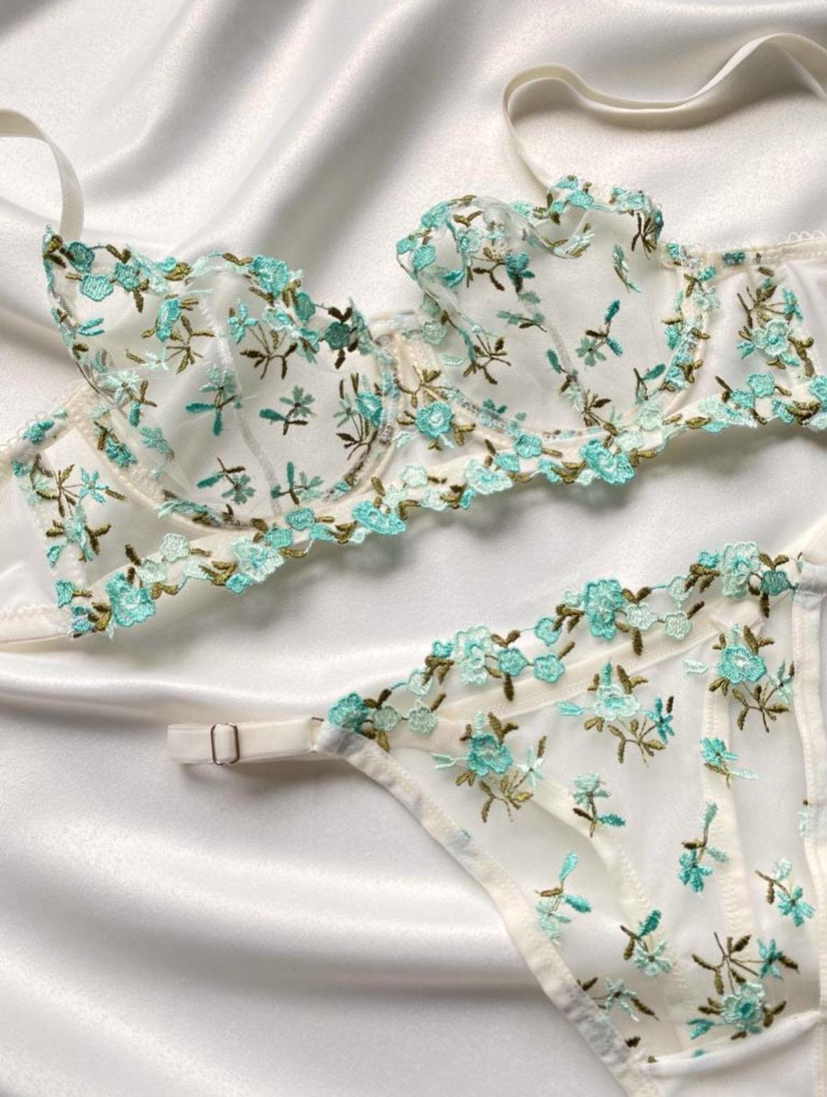 Meadow Floral Transparent Bra Set Lingerie - Etsy