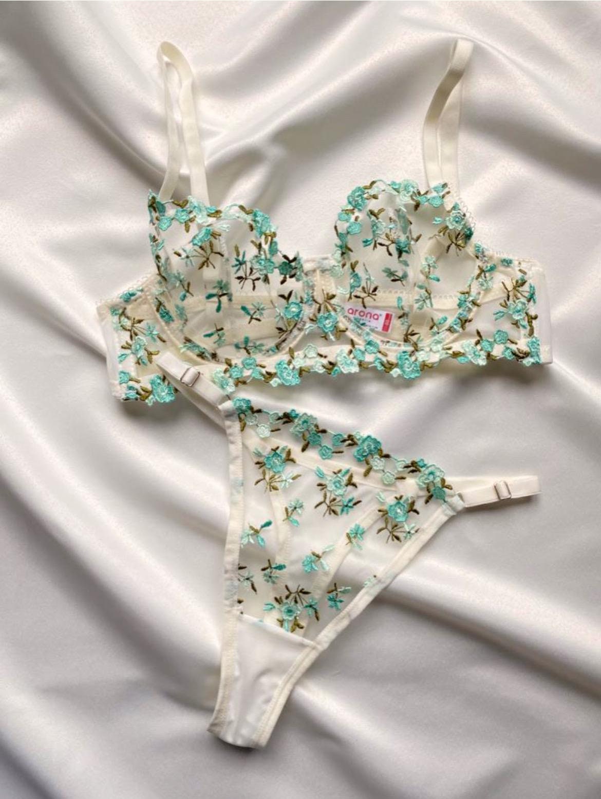 Meadow Floral Transparent Bra Set Lingerie - Etsy