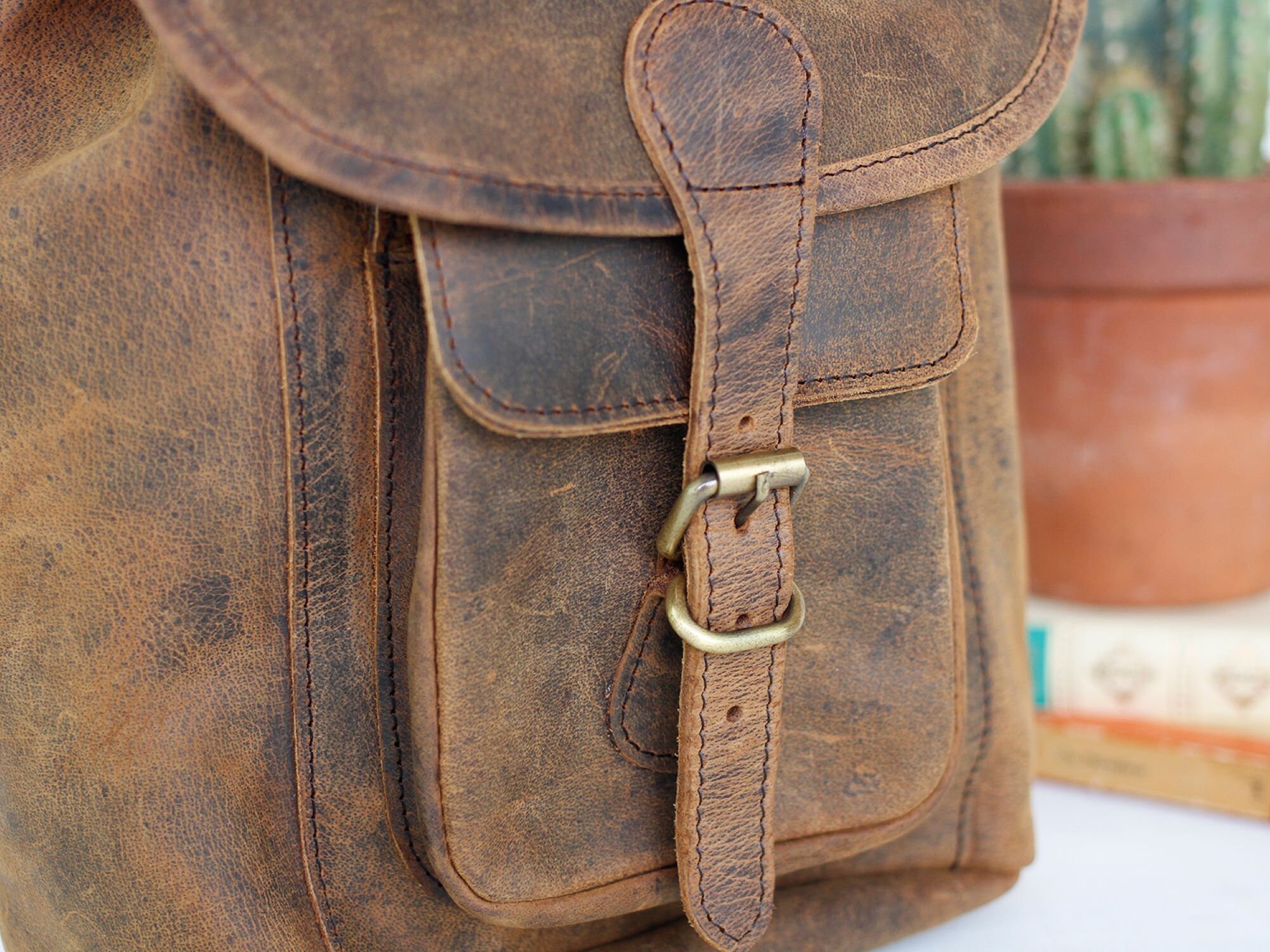 Small Boho Leather Backpack - Etsy UK
