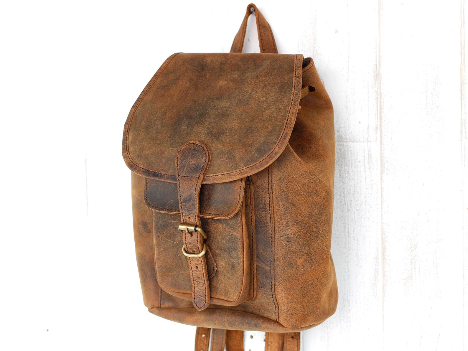 Small Boho Leather Backpack - Etsy UK