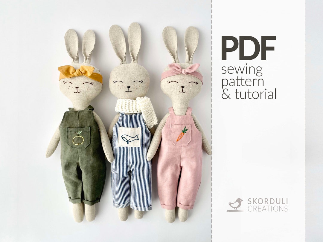 Bunny in Overalls Sewing Pattern PDF and Tutorial, DIY Easter Bunny ...