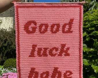 Crochet Tapestry Wall Hanging Pattern | 'good Luck, Babe!' Crochet Wall ...