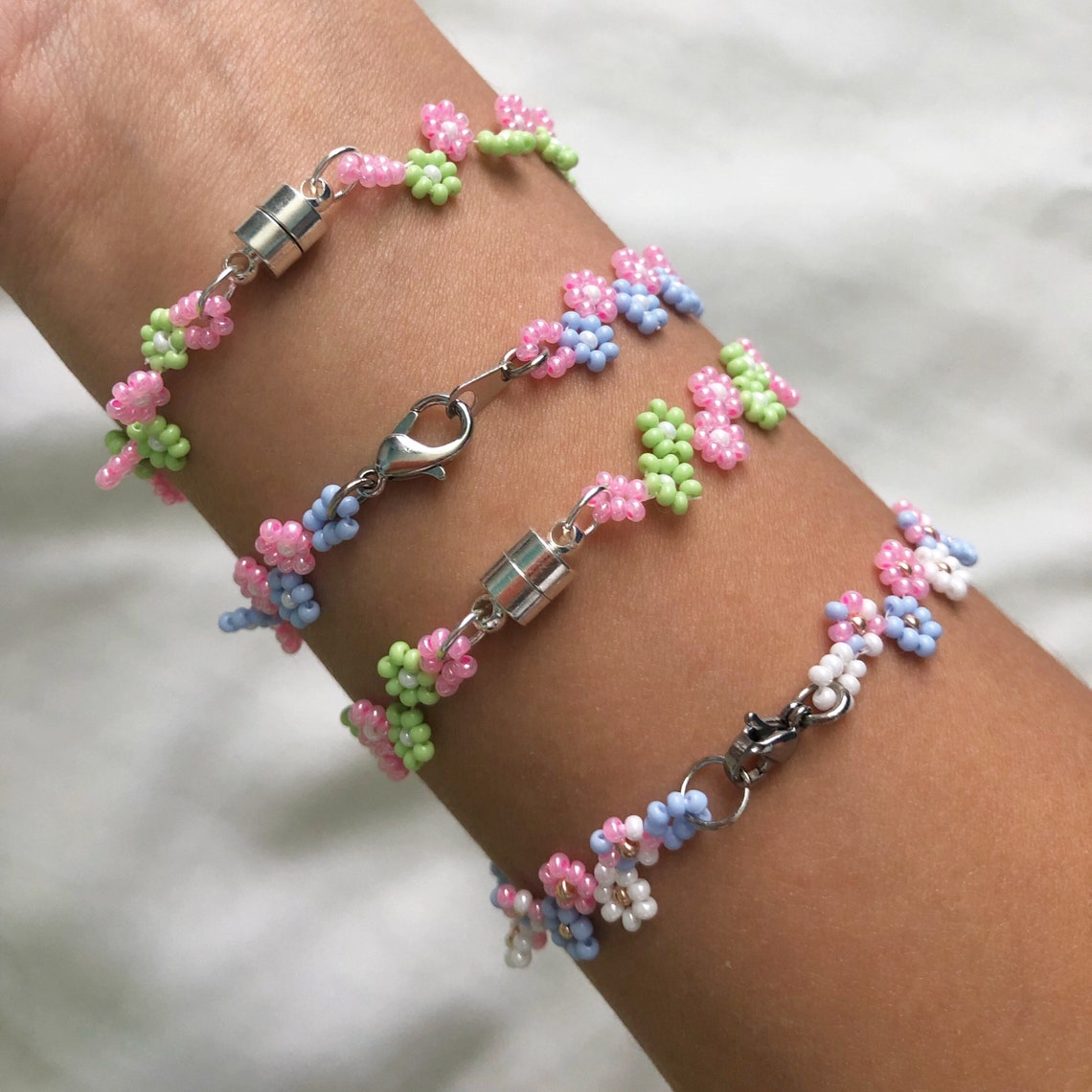 Cute Floral Beaded Bracelet Patterned Flower Bracelet Trendy Summer ...