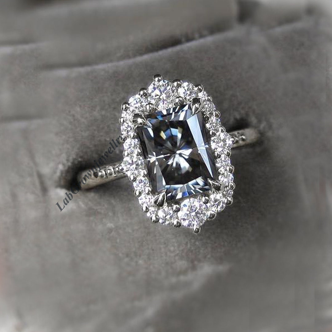 Dark Gray Moissanite Ring Grey Radiant Cut Moissanite Ring - Etsy