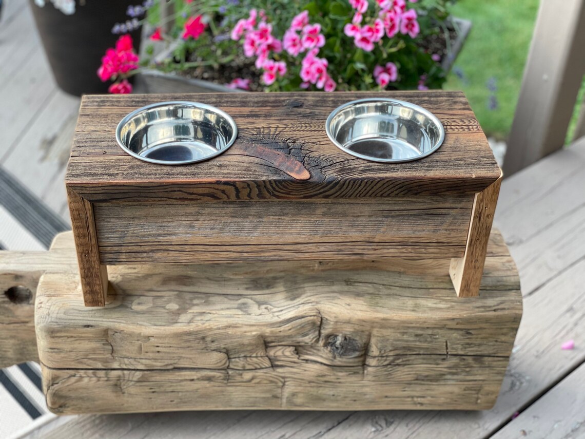 Reclaimed Barnwood Dog & Cat Bowl Stand Toy Breed-small Dog - Etsy