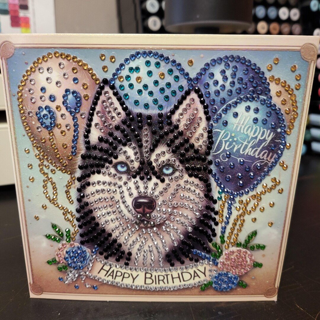 Happy Birthday Husky and Balloons - Etsy