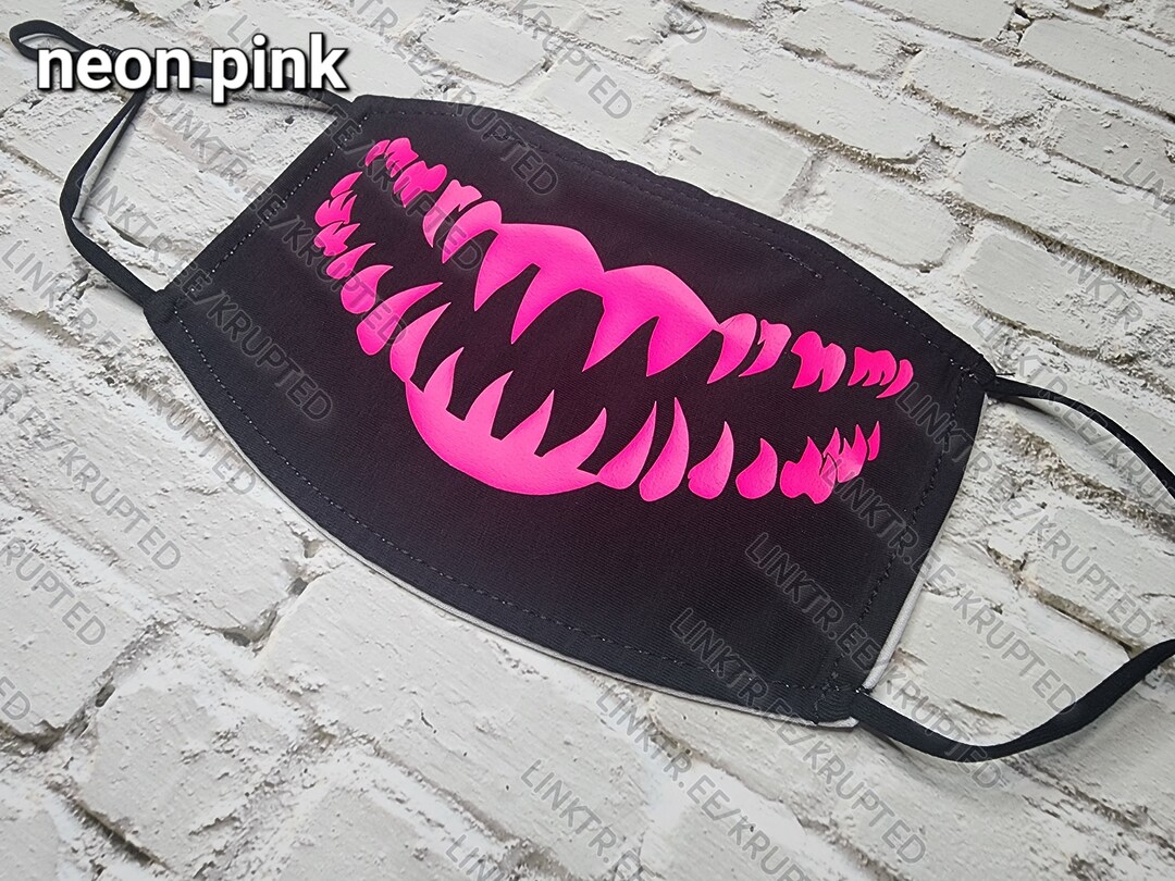 Monster Teeth Mouth Face Mask | Black Rave Costume Mask Adjustable Ear ...