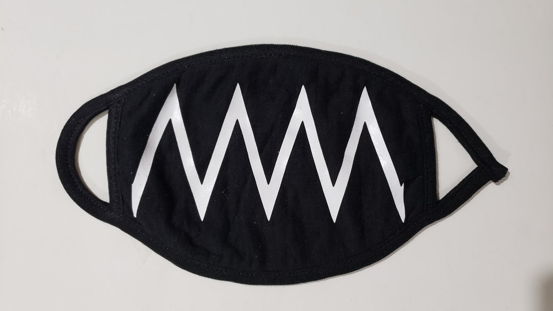Zig Zag Mouth Face Mask | Black Rave Costume Mask Adjustable Ear Strap ...