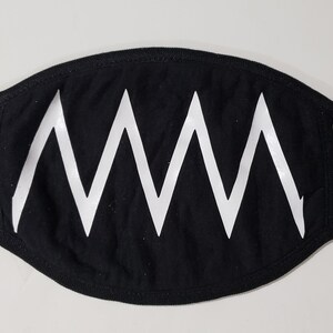 Zig Zag Mouth Face Mask | Black Rave Costume Mask Adjustable Ear Strap ...