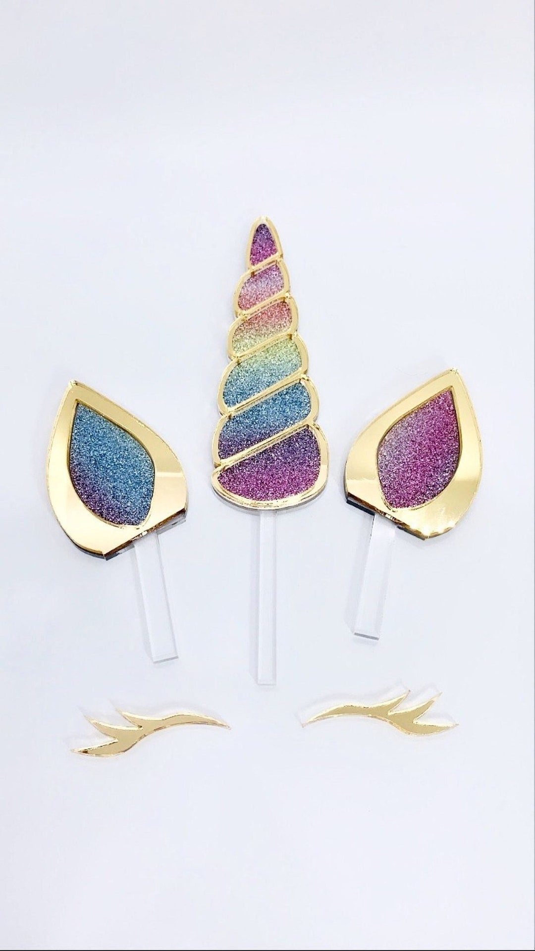 Rainbow Unicorn Acrylic Topper Set, Party, Cake Topper, Rainbow Glitter ...