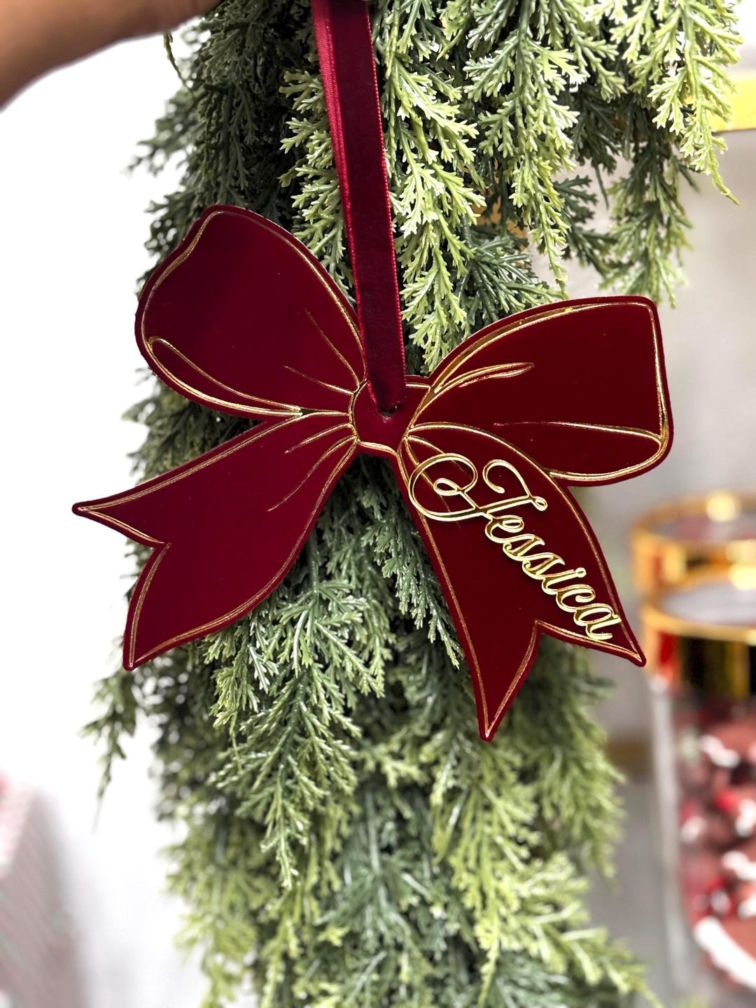 Acrylic and Velvet Personalized Bow Tags. Gift Tags or Ornament. - Etsy