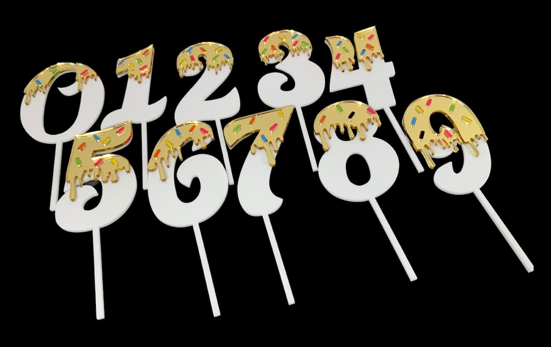 Acrylic Number Cake Topper With Sprinkles, Number Topper, Ice Cream ...