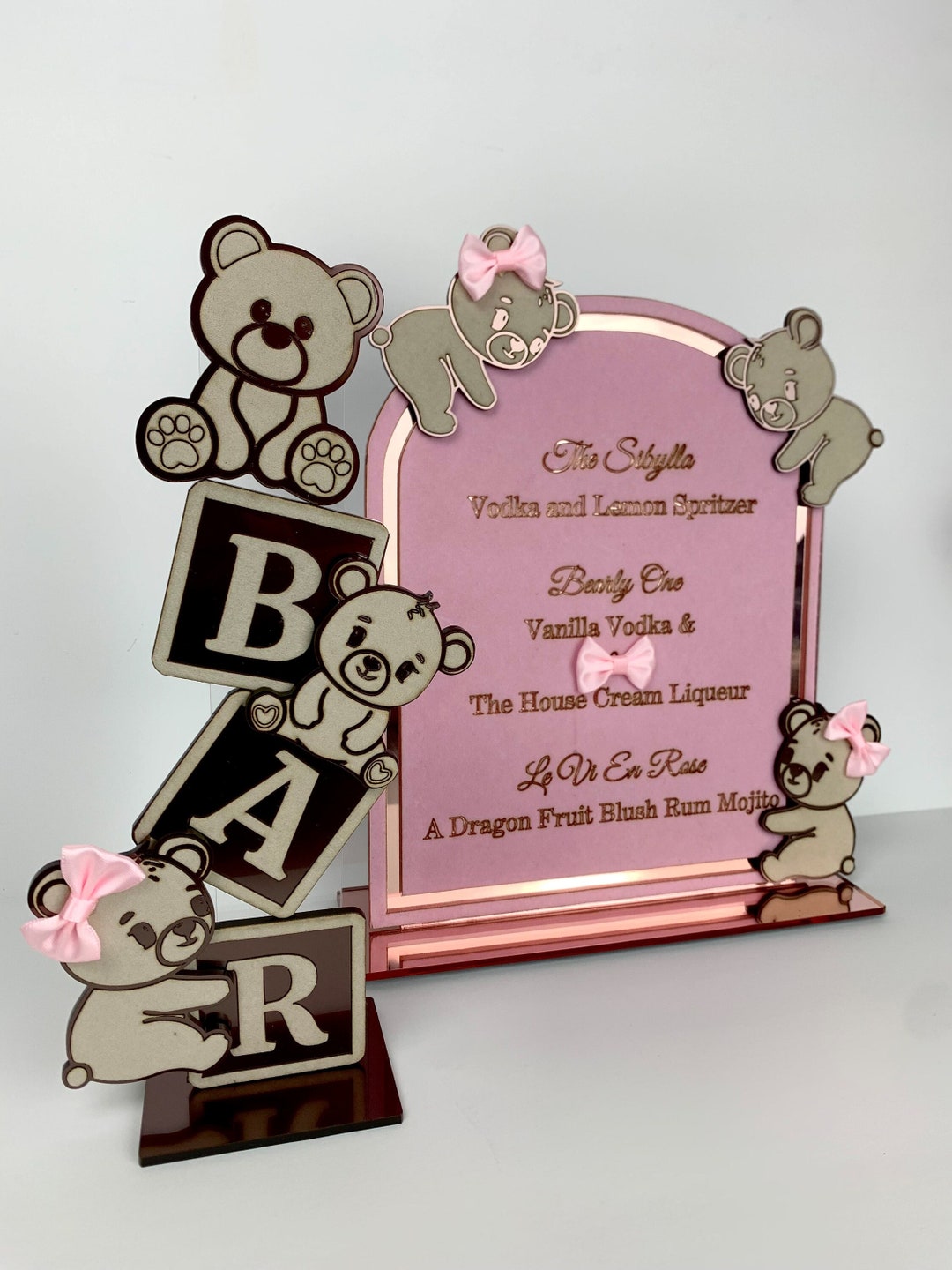 Acrylic Teddy Bear Bar Menu | Acrylic and Velvet | Baby Shower Arch ...