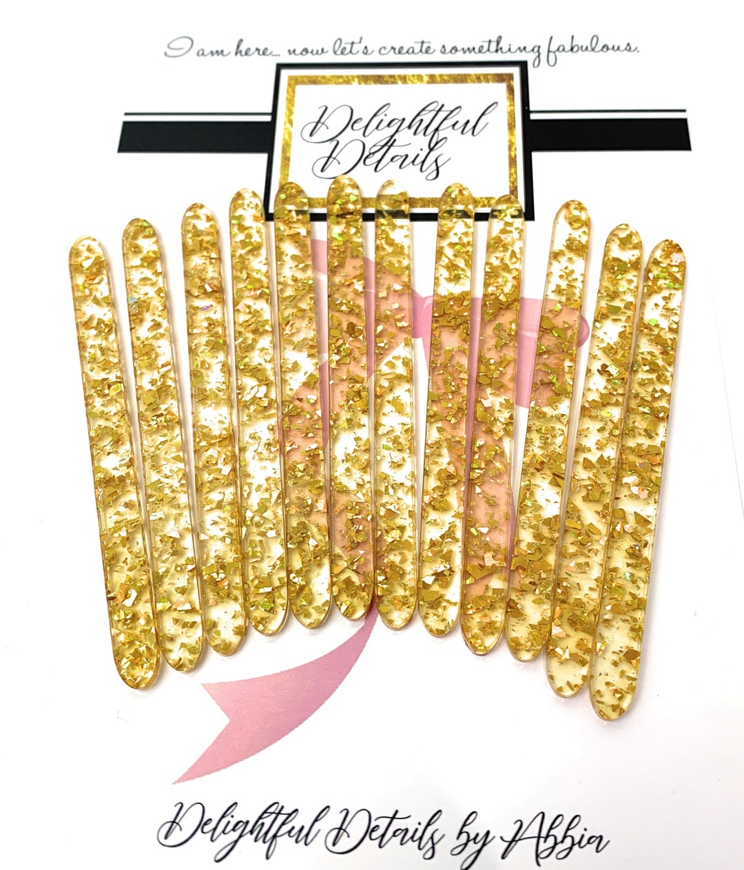 Clear and Gold Flakes Acrylic Popsickle Sticks, Cakesickle Sticks ...