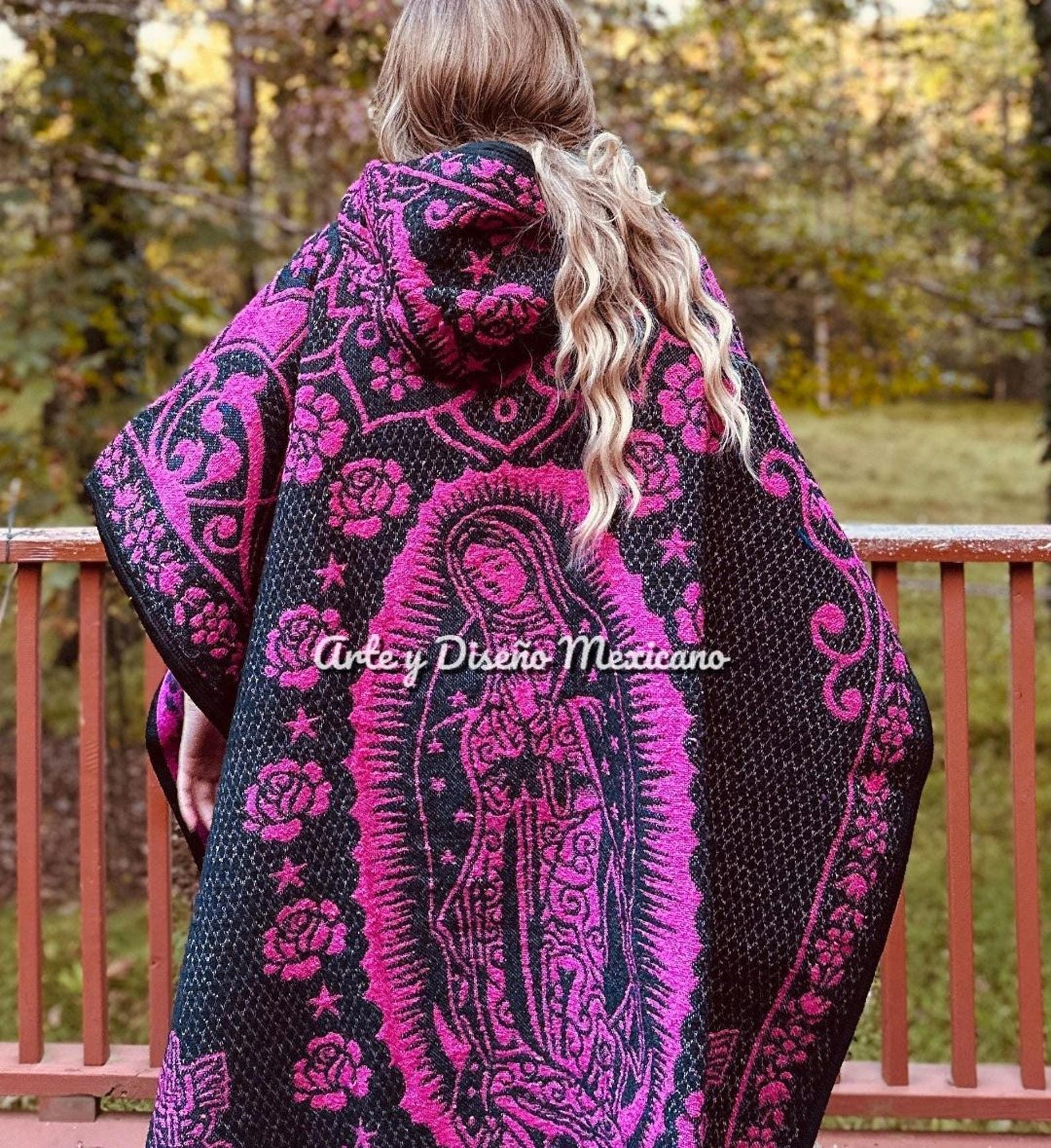 THICK Pink Poncho With Hat Handmade Blanket Soft Warm Gaban Lana Virgen ...