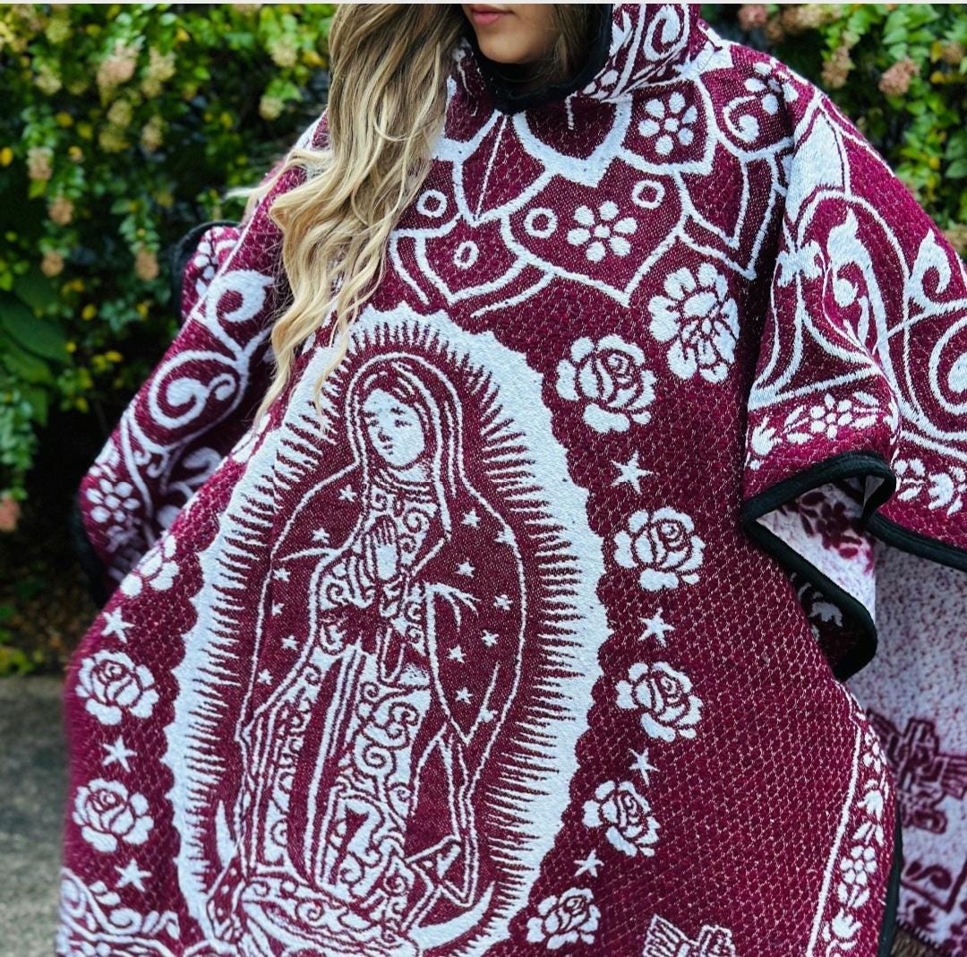 THICK Pink Poncho With Hat Handmade Blanket Soft Warm Gaban Lana Virgen ...