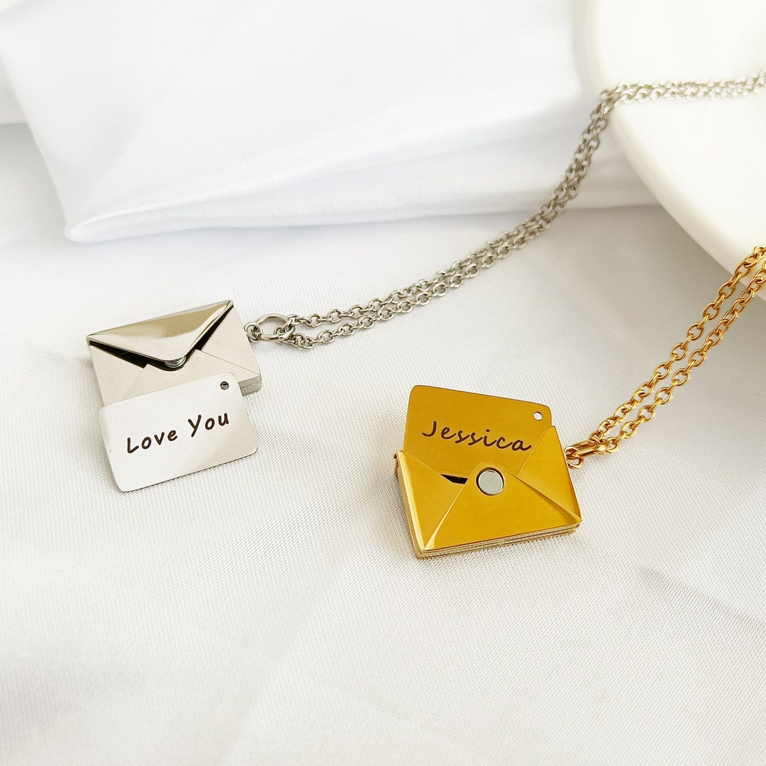 Personalized Envelope Letter Necklace•locket Necklace•custom Engraving ...