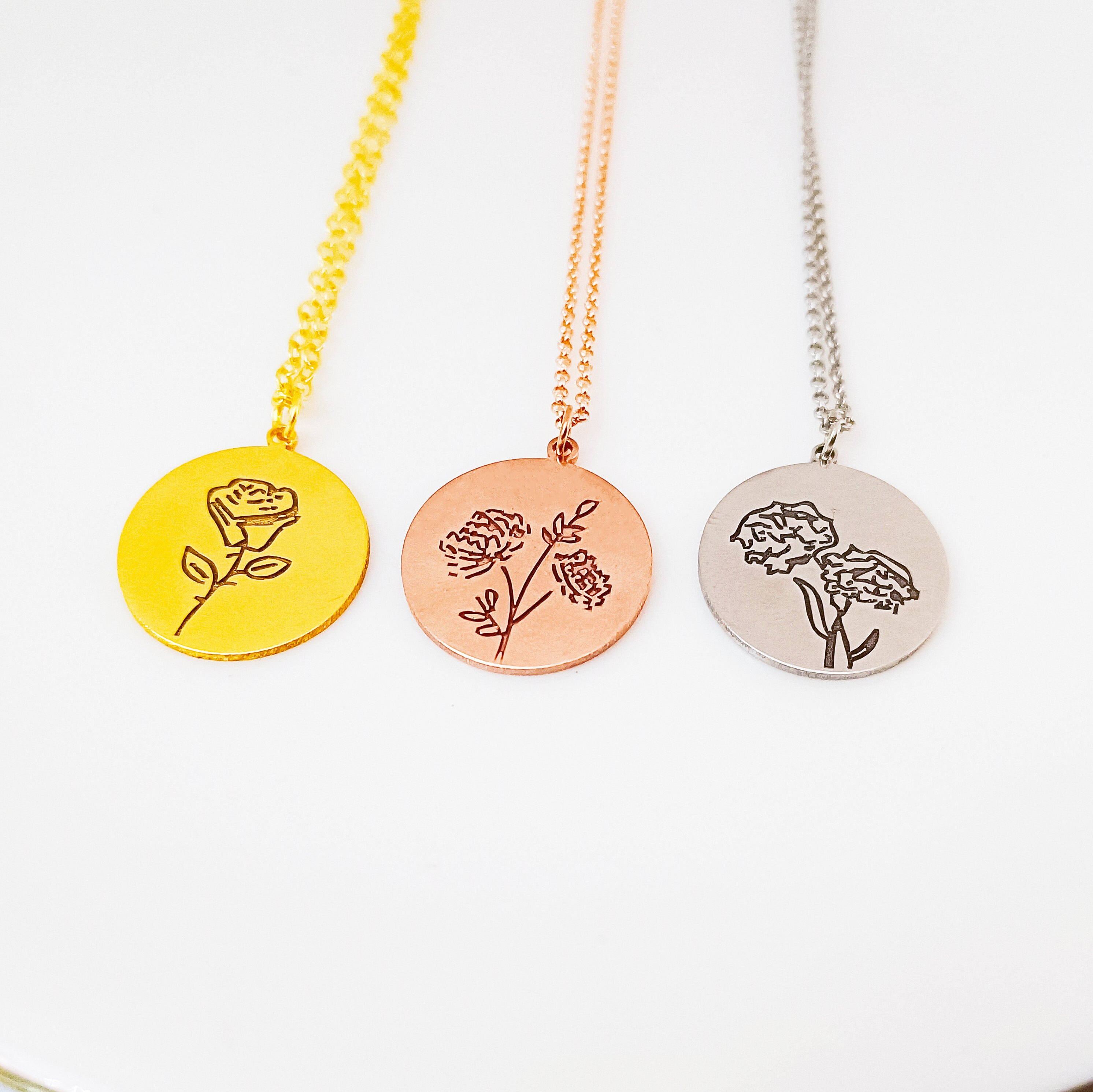 Personalized Birth Flower Necklace • Birth Month Flower Necklace ...