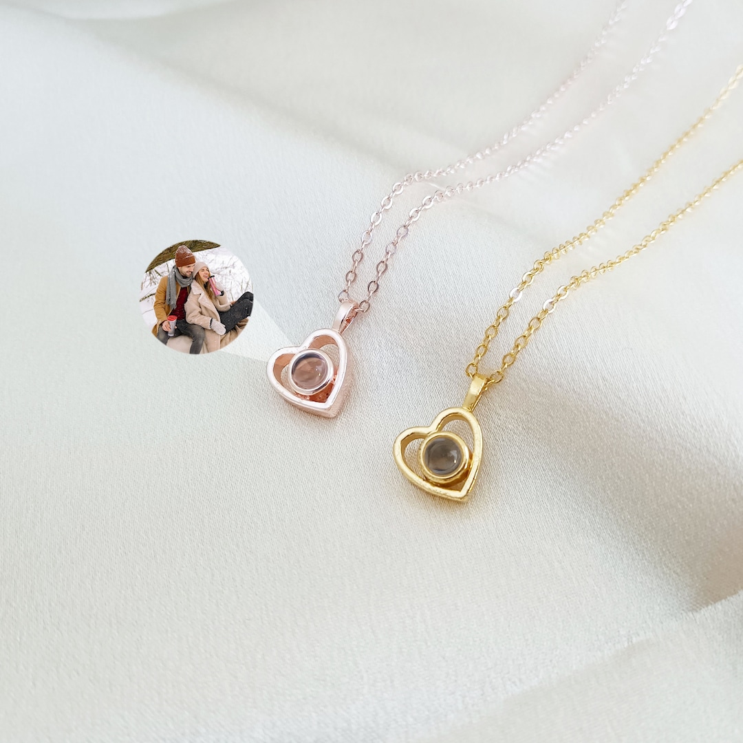 Custom Photo Necklace, Photo Projection Necklace, Heart Charm, Memorial ...