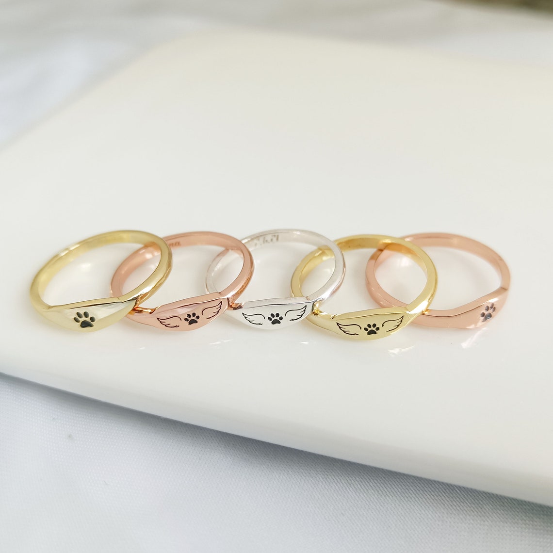Custom Paw Print Ring,paw Print & Wings Ring,personalized Name Ring ...
