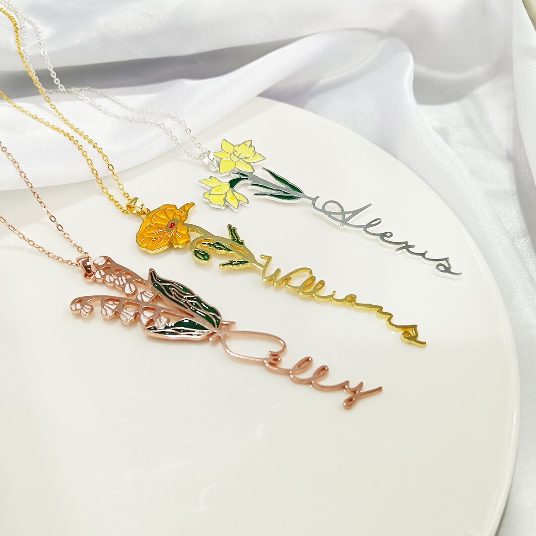 Personalized Birth Flower Necklace•colored Birth Flower Necklace•custom ...