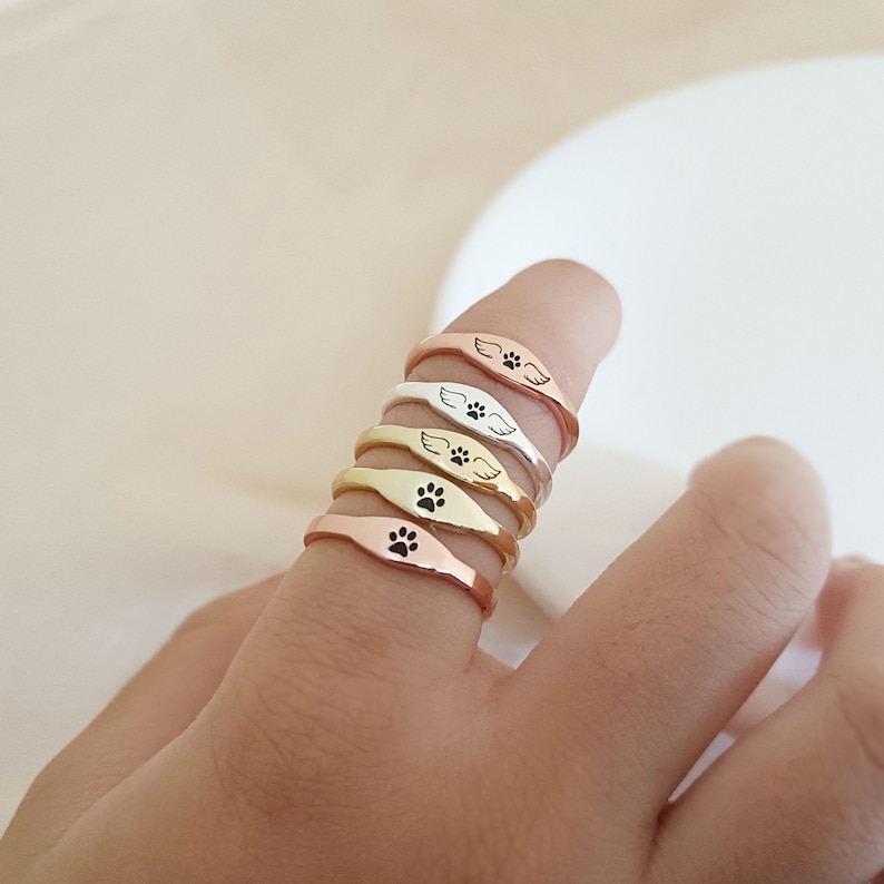 Custom Paw Print Ring,paw Print & Wings Ring,personalized Name Ring ...