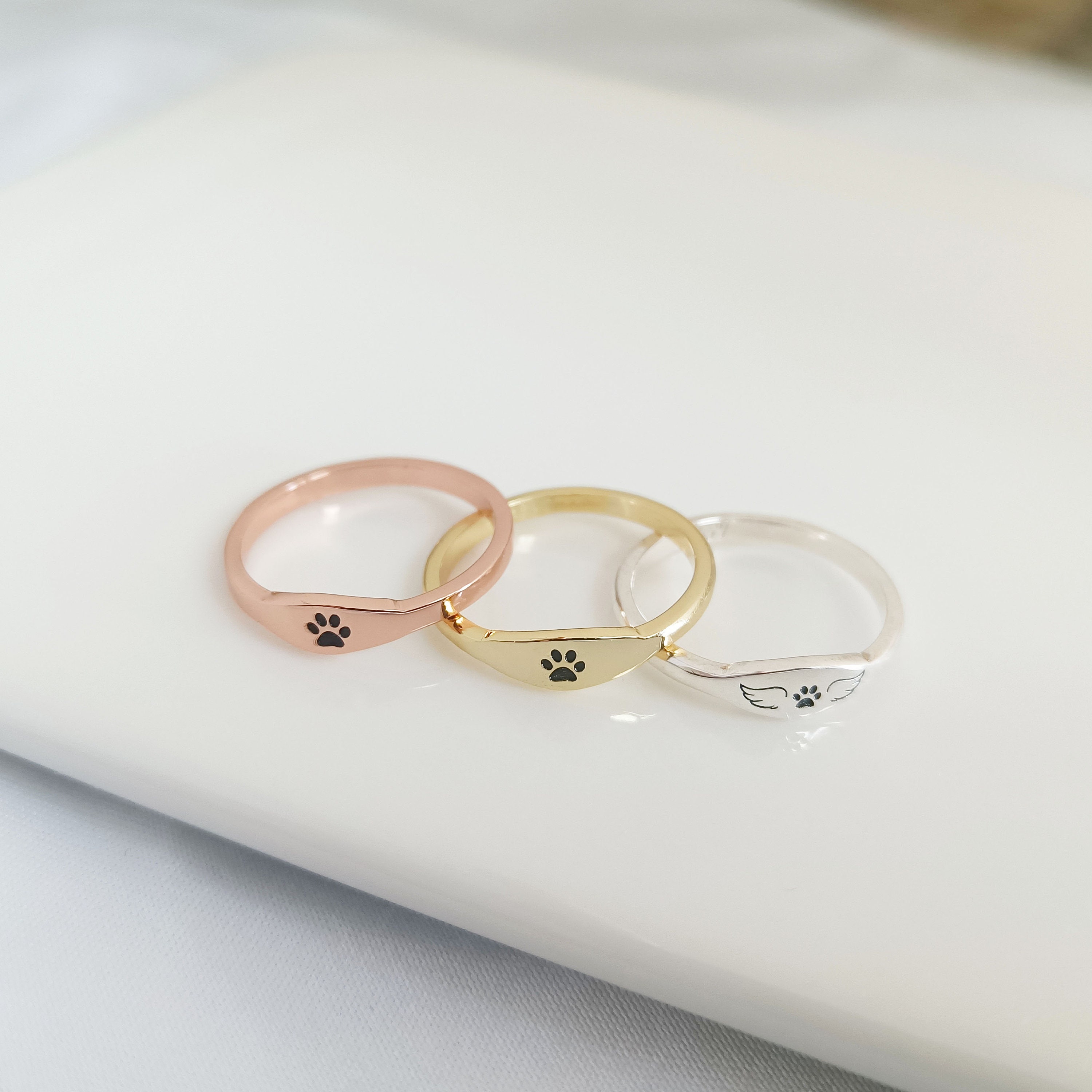 Custom Paw Print Ring,paw Print & Wings Ring,personalized Name Ring ...