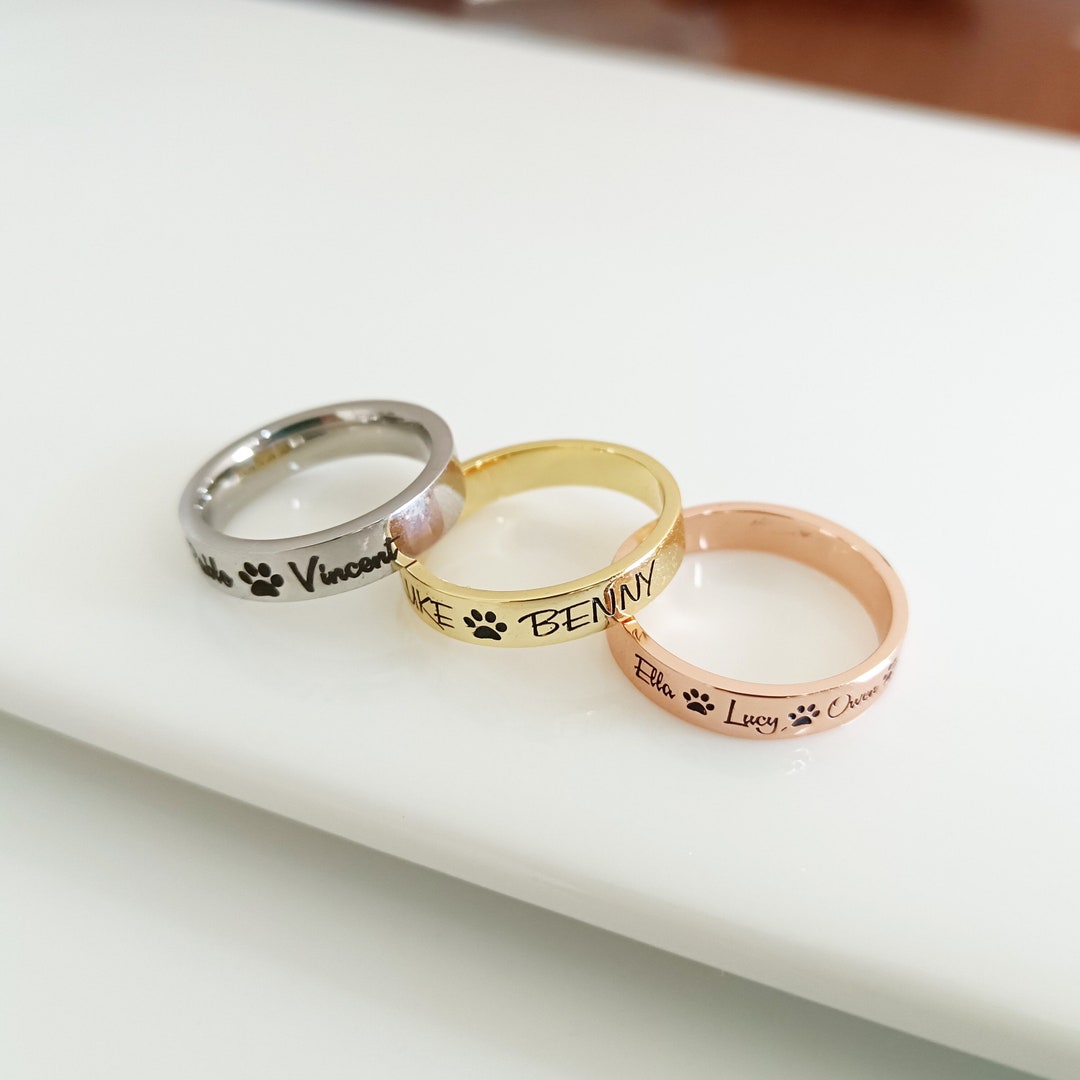 Personalized Pet Name Ring•paw Print Stacking Ring•paw Print Ring•pet ...