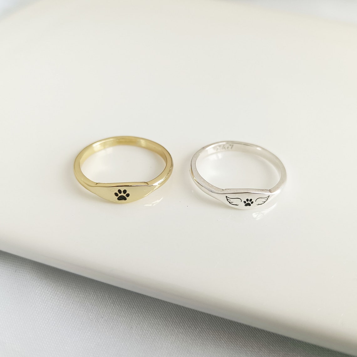 Custom Paw Print Ring,paw Print & Wings Ring,personalized Name Ring ...