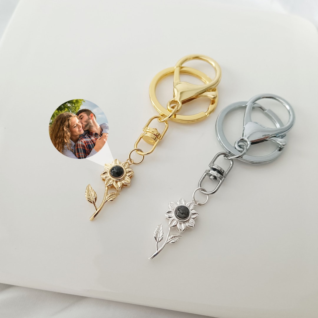 Sunflower Projection Keychain, Personalised Photo Keychain, Picture ...