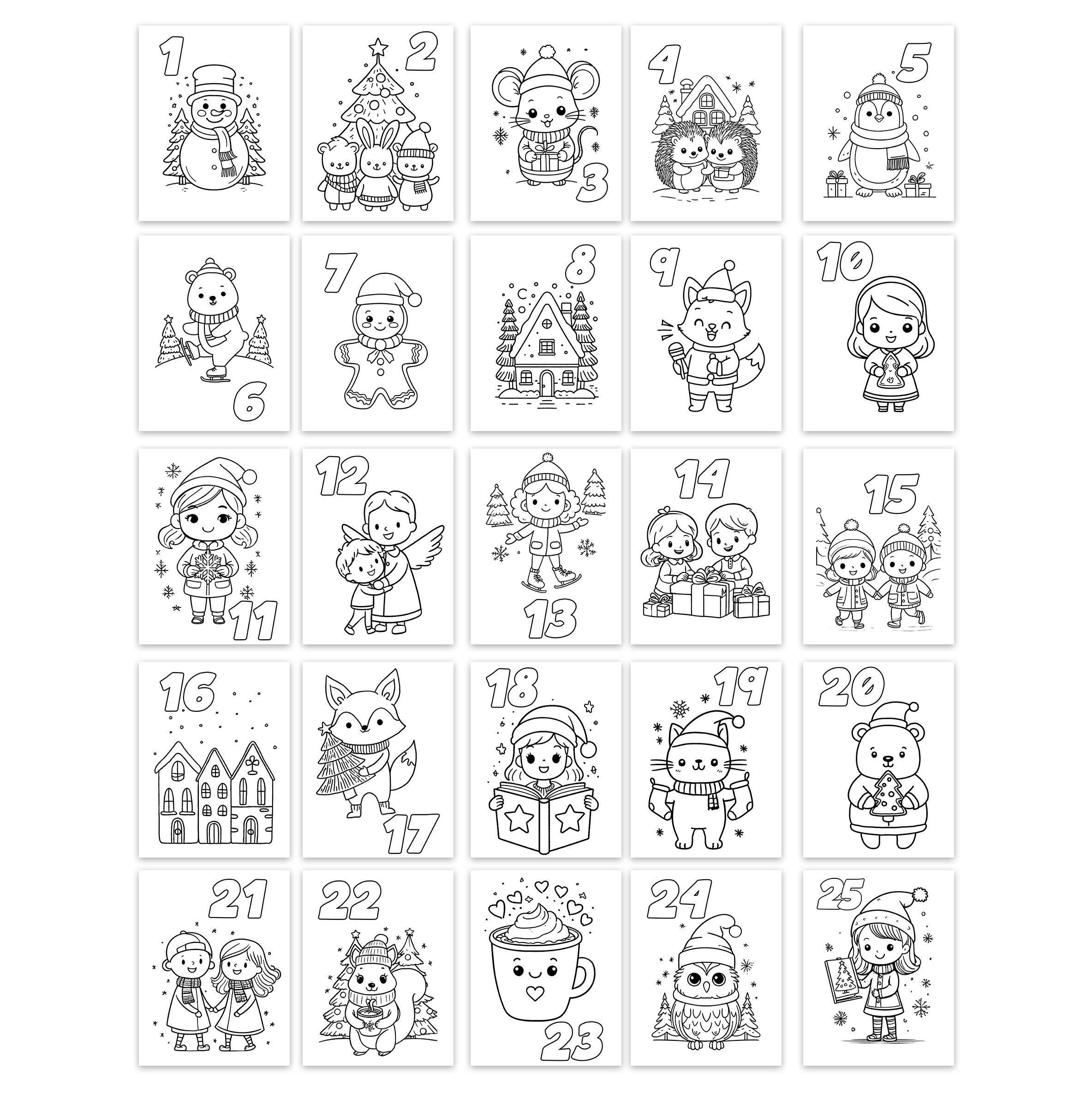 Christmas Illustrations Advent Calendar Coloring Pages, Countdown to ...